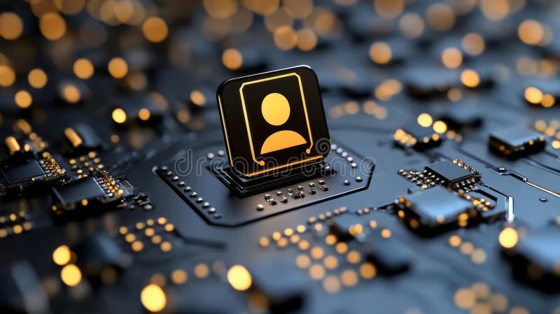Golden User Icon on Circuit Board, Symbolizing Digital Identity Stock ...