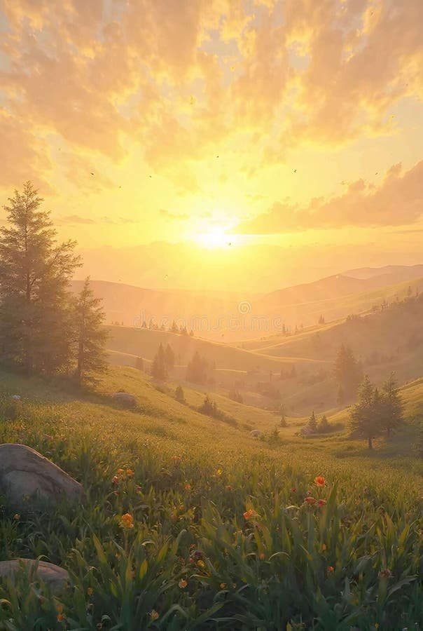 Golden Valley Sunrise Charming AI-GENERATED Stock Photo - Image of ...