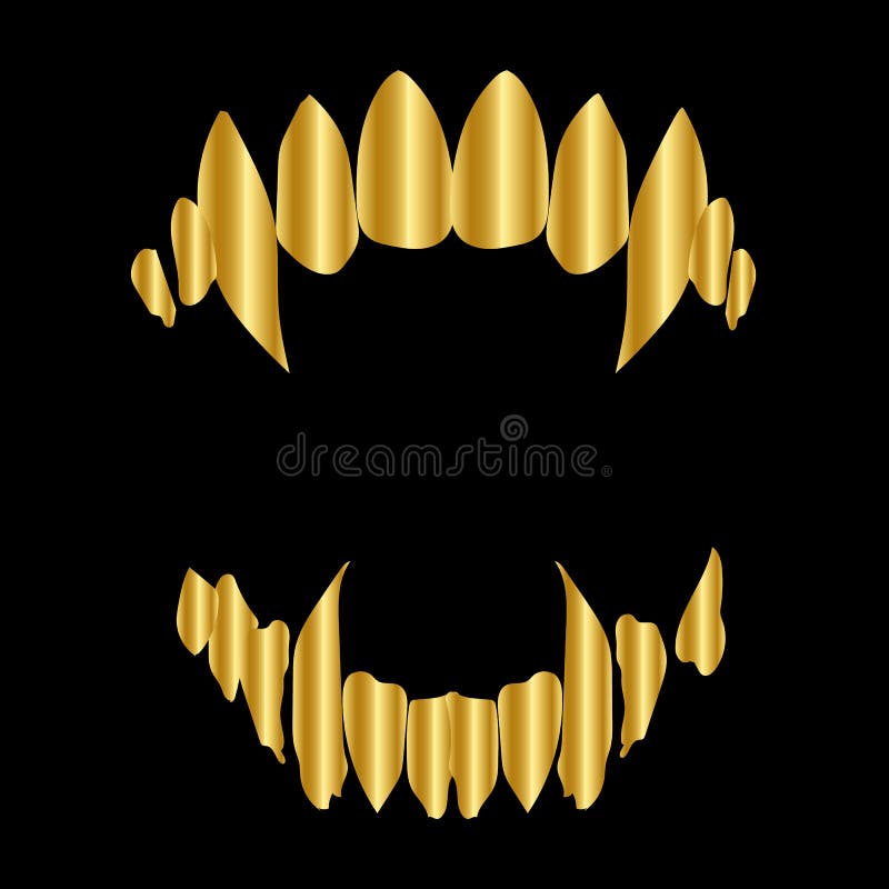Golden Vampire Teeth Vector Isolated on Black Background EPS 10 Stock ...