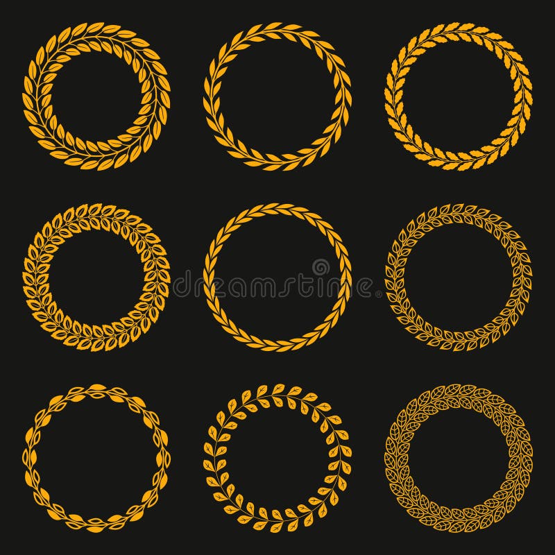 Golden Vector Laurel Wreaths on Black Background Stock Vector ...