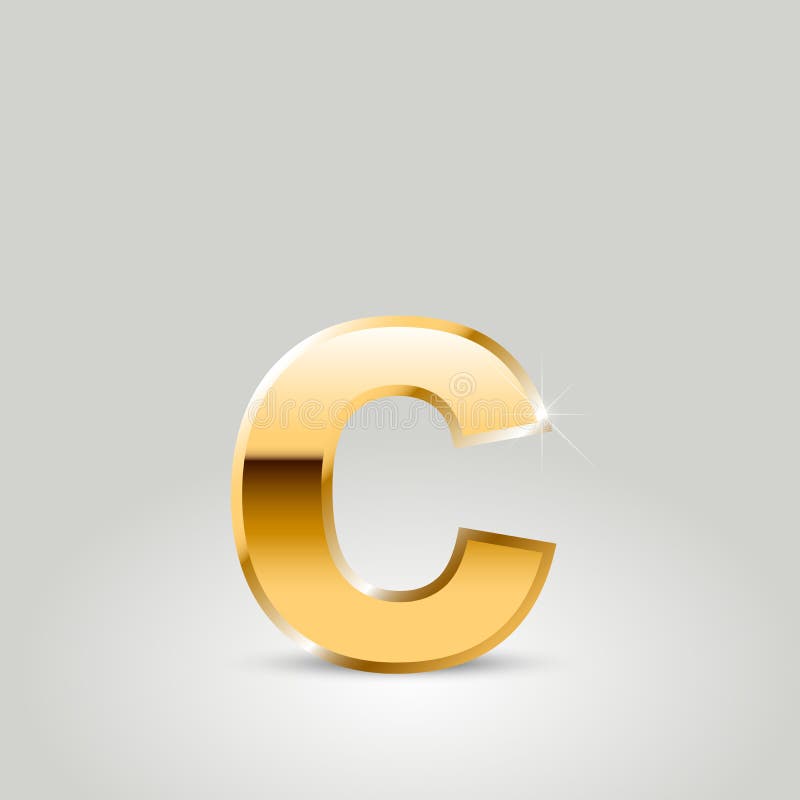 Golden Vector Letter C Lowercase Isolated on White Background Stock ...