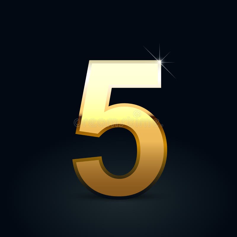 Golden Vector Number 5 Isolated on Black Background Stock Illustration ...
