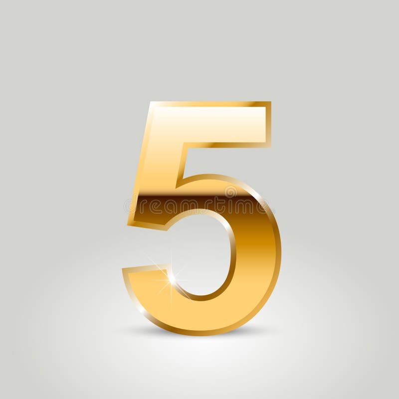 Golden Vector Number 5 Isolated on White Background Stock Illustration ...