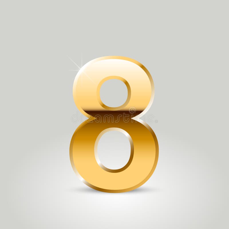 Golden Vector Number 8 Isolated on White Background Stock Illustration ...