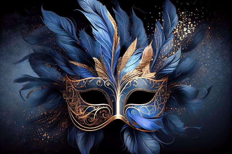 Golden Venetian Mask with Blue Feathers. Generative AI, Generative, AI ...
