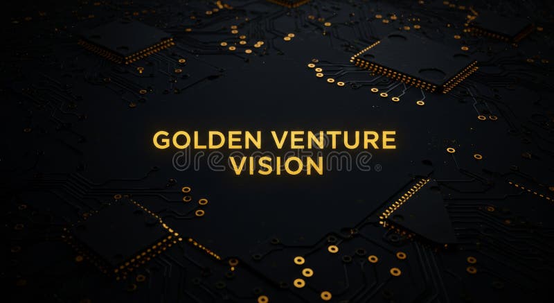 Golden Venture Vision Abstract of a Circuit Board with Golden Text ...