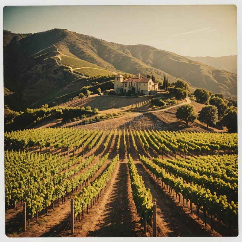 Golden Vineyard View a Polaroid Memory of Serene Hills Stock Illustration - Illustration of ...