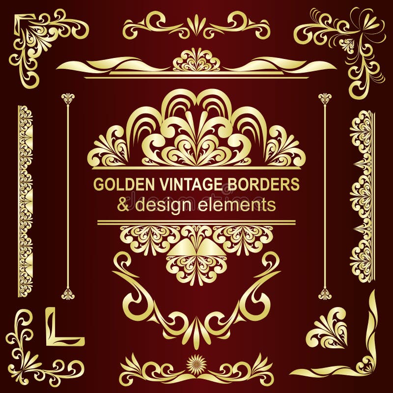 Golden Vintage Borders & Design Elements. Stock Vector - Illustration ...