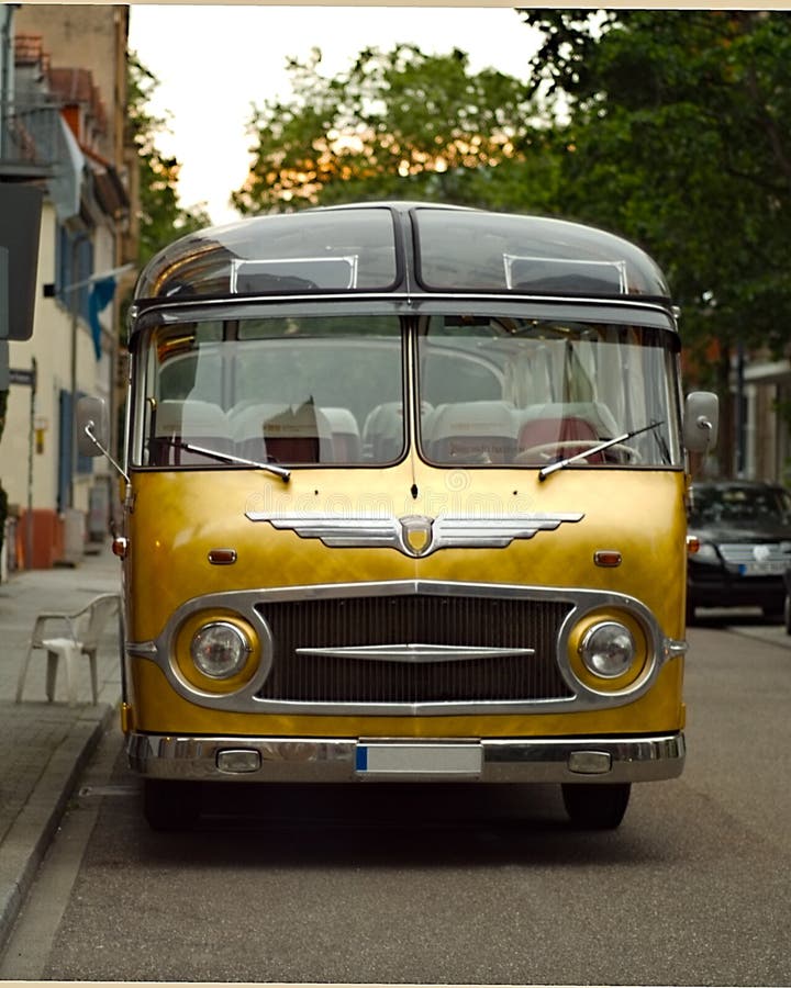 Golden vintage bus stock photo. Image of city, dated - 56268528