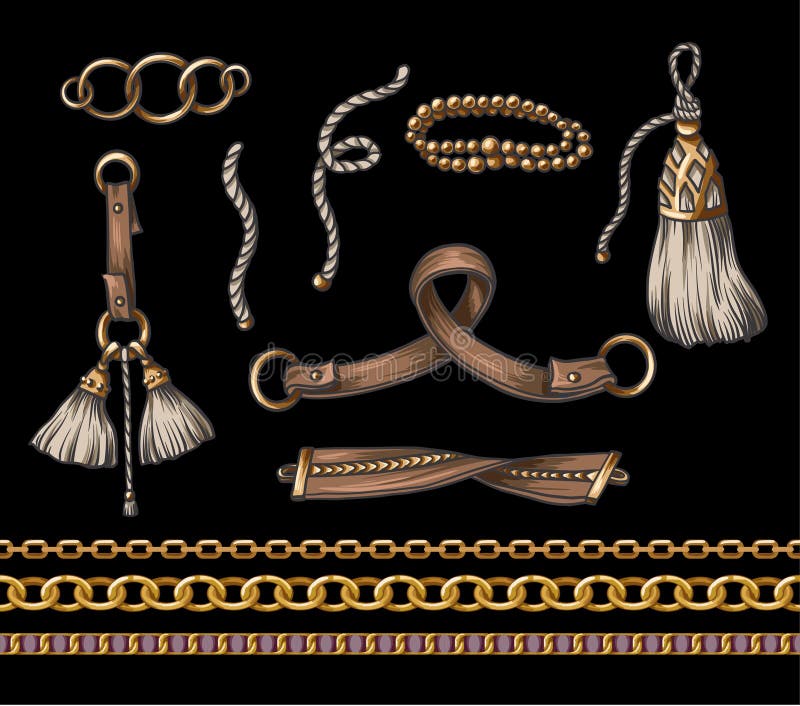 Golden Vintage Chain and Belts Isolated. Vector. Stock Illustration ...