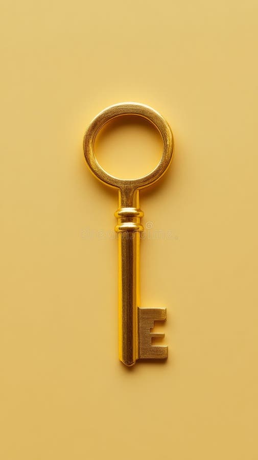 Golden Vintage Key Isolated on a Minimalist Background for Unlocking ...