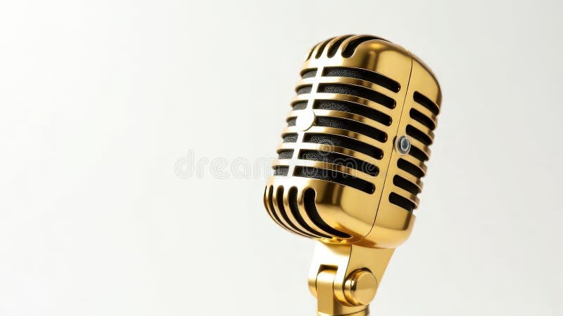 Golden Vintage Microphone Shiny Retro Style on White Background Stock ...