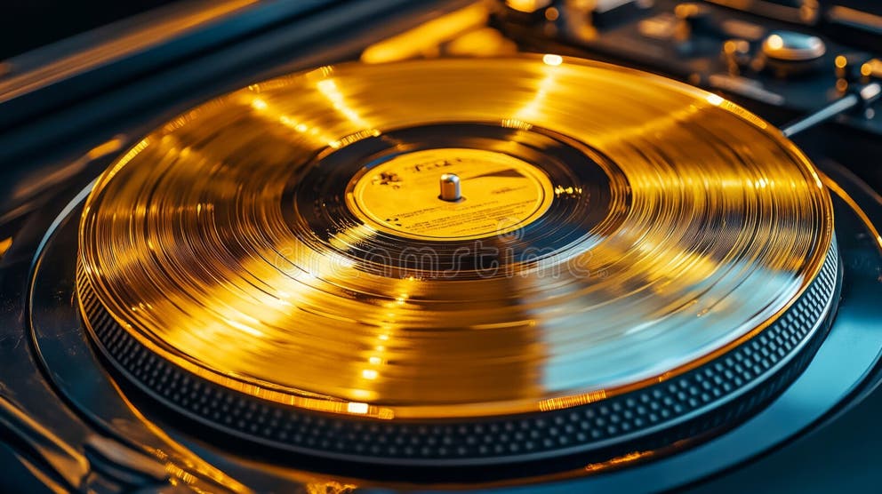 Golden Vinyl Record Spinning on Turntable Stock Illustration ...
