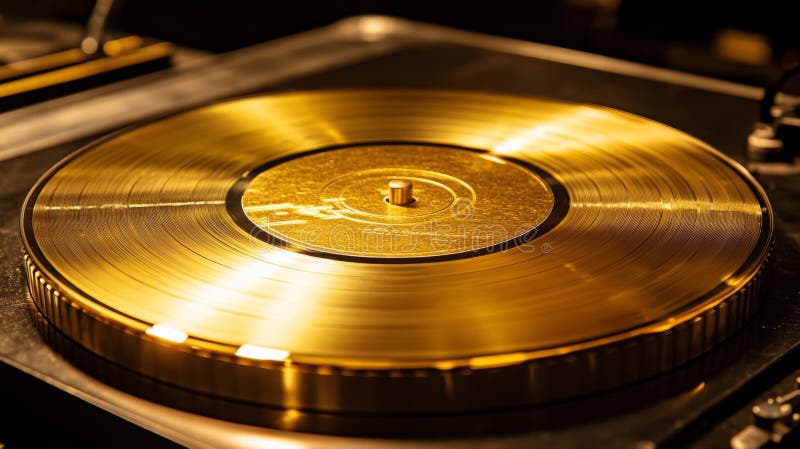 Golden Vinyl Record on Turntable Stock Illustration - Illustration of ...