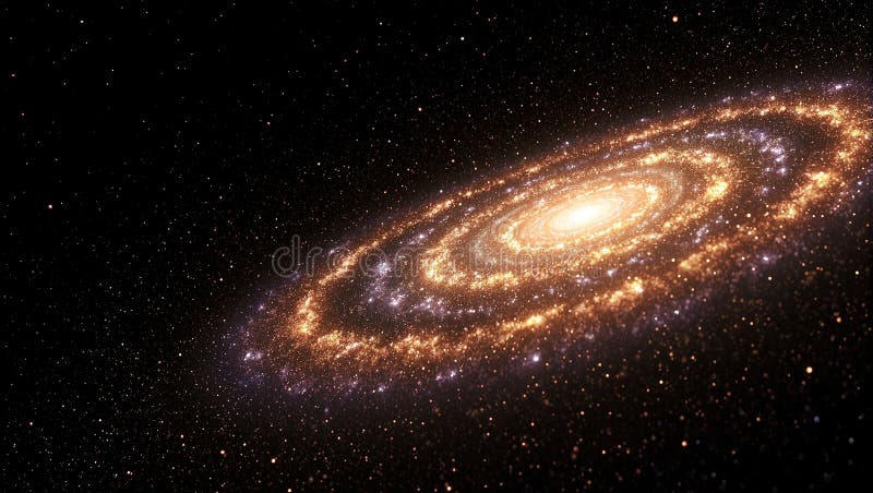 Golden and Violet Spiral Galaxy in Deep Black Void Stock Illustration ...