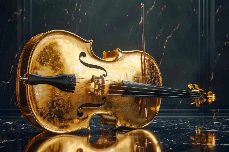 Golden Violin Rests Gracefully Atop a Table, Radiating Elegance and ...