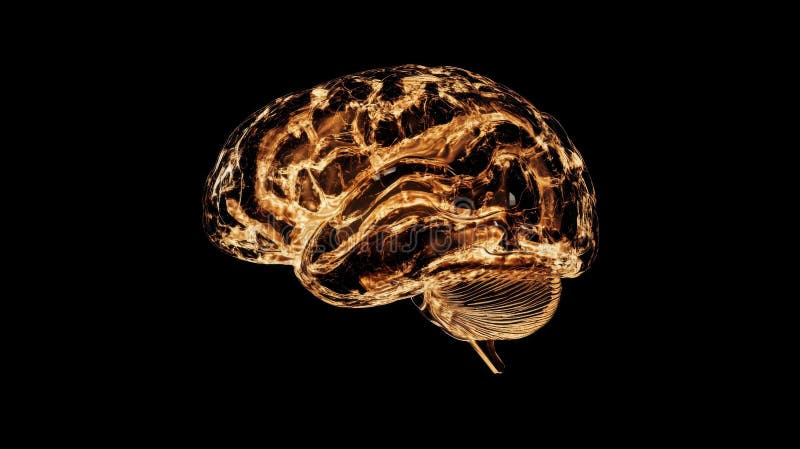 A Golden Visualization of the Human Brain. AI Generated Stock ...