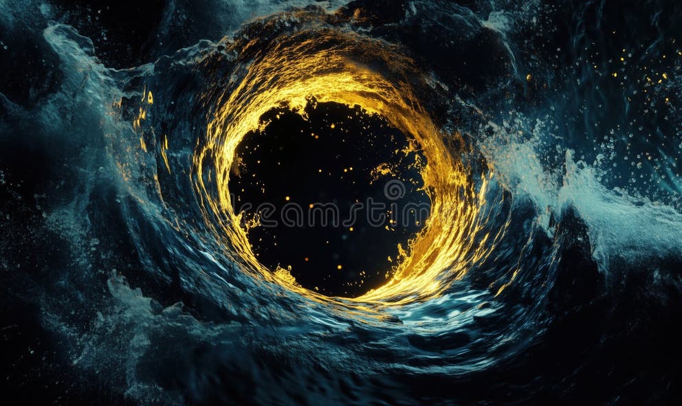 Golden Vortex in Ocean Waves Creating a Mesmerizing Visual Effect Stock ...