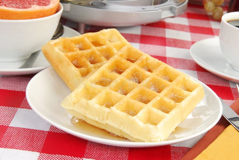 Golden waffles stock photo. Image of tablecloth, grapes - 25836896