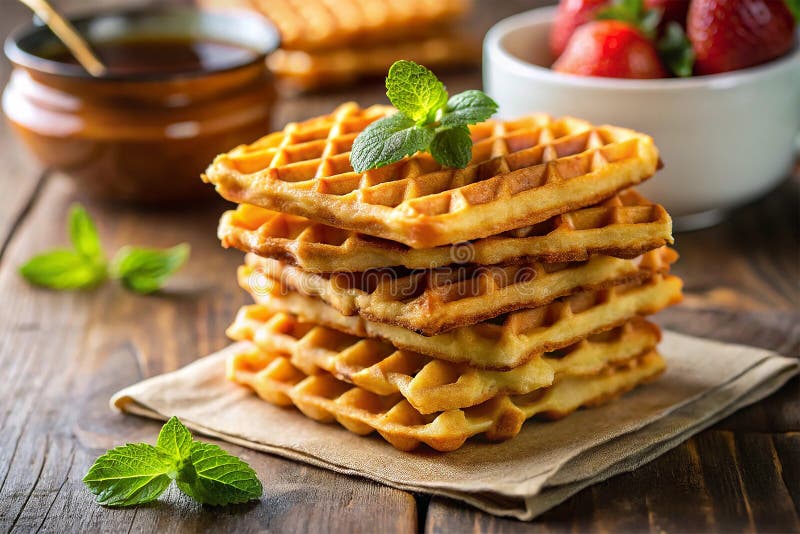 Golden Waffles: Fresh and Tempting Stock Illustration - Illustration of ...