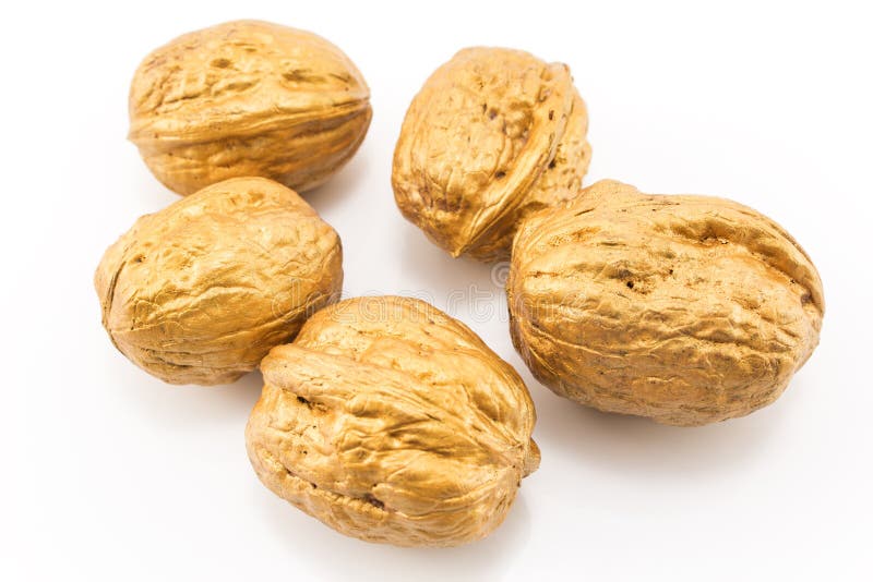 Golden Walnuts Isolated on White Stock Photo - Image of walnuts, food ...
