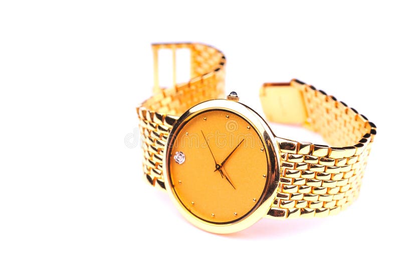 Golden watch stock photo. Image of bend, white, closeup - 7496470
