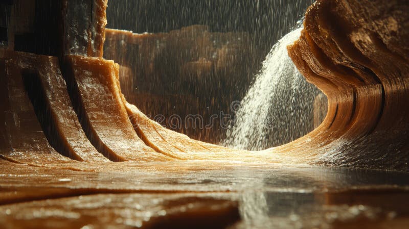 Golden Water Cascading Over Layered Surfaces Stock Illustration ...