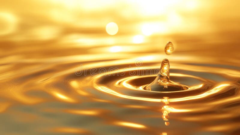 Golden Water Drop with Ripples at Sunset Stock Illustration ...