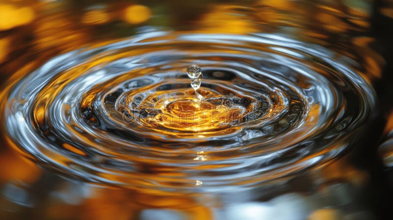 Golden Water Droplet and Ripples Abstract Stock Illustration ...