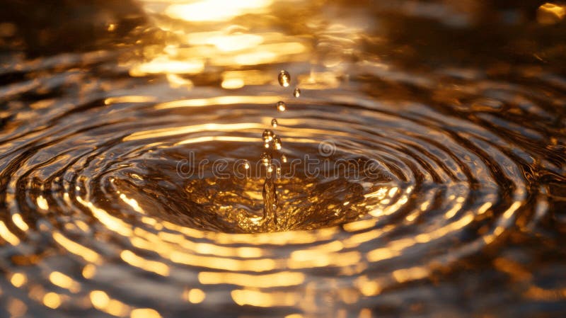 Golden Water Droplet and Ripples at Sunset Stock Illustration ...
