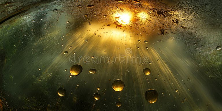 Golden Water Droplets Abstract Background Sun Rays Shine through Stock ...