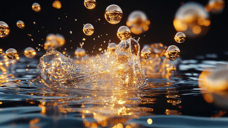 Golden Water Droplets Splashing on Dark Surface Stock Illustration ...