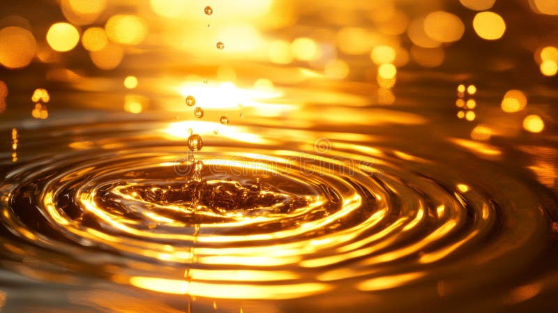 Golden Water Drops and Ripples Abstract Background Stock Illustration ...