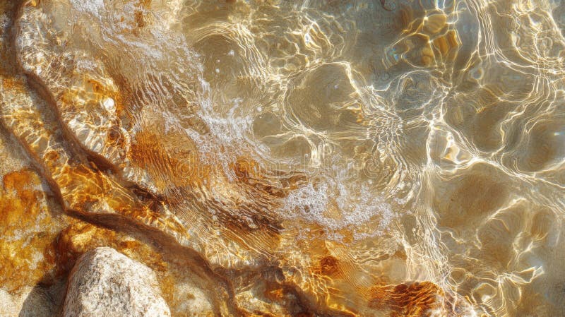 Golden Water Flows Over Textured Rocks Stock Illustration ...