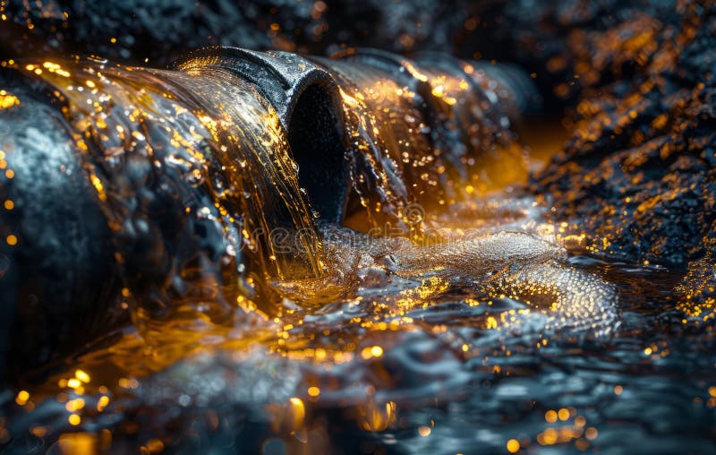 Golden Water Flows through the Pipes Stock Image - Image of fall, river ...