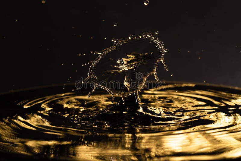 Golden Water Splash Isolated on a Black Background. Stock Photo - Image ...