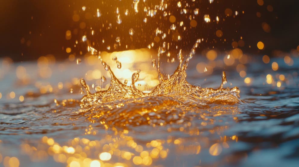 Golden Water Splash at Sunset Stock Illustration - Illustration of dark ...
