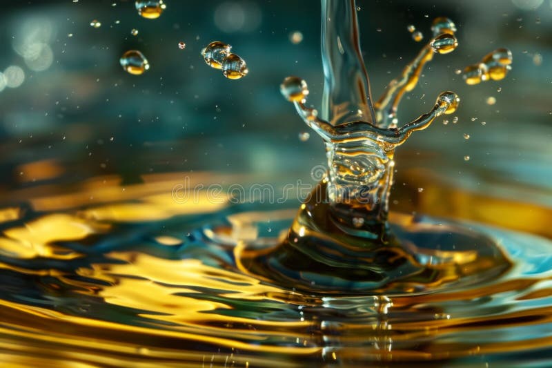 Golden Water Surface Creates Crown Shaped Figure after Splashing Water ...