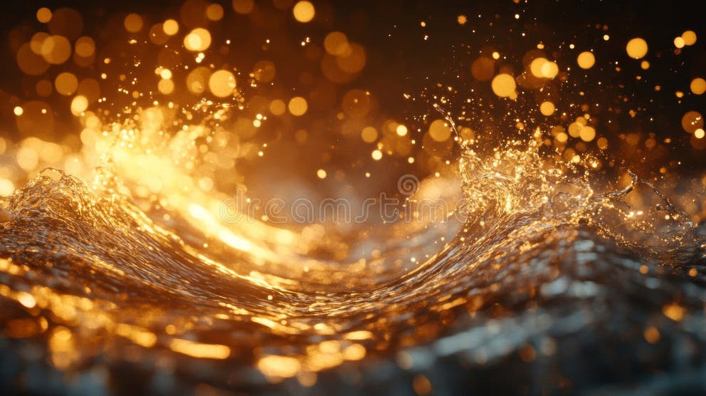 Golden Water Waves Sparkle with Light Stock Illustration - Illustration ...
