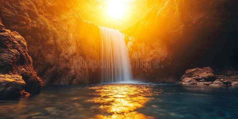 Golden Waterfall Stunning Nature Photography Stock Illustration ...