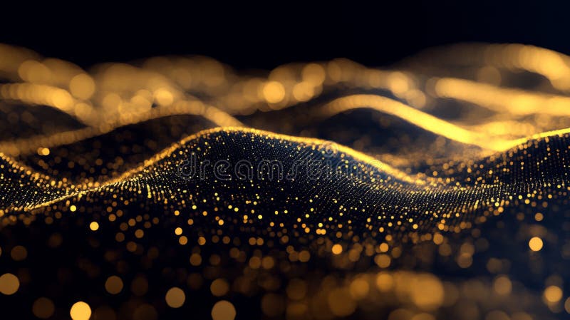 Golden Wave Abstract Background with Particles and Dynamic Digital ...