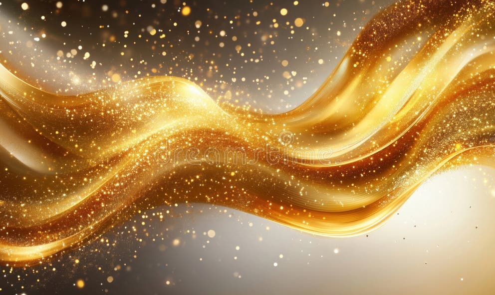Golden Wave Abstract Background with Sparkling Glitter and Light ...