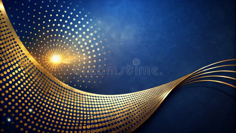 Golden Wave Abstract Blue, Gold Dotted Curve Design Stock Illustration ...