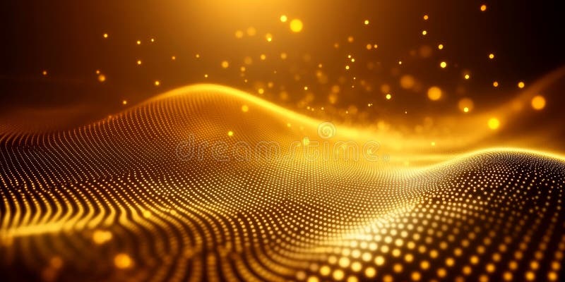 Golden Wave of Abstract Particles, Futuristic Tech Background or ...