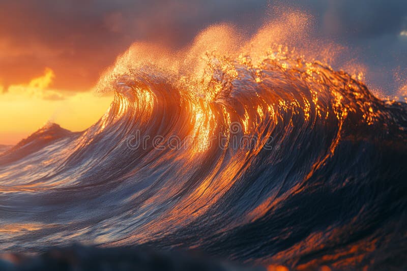 Golden Wave Captured at Sunset with Dynamic Lighting. Neural Network AI ...