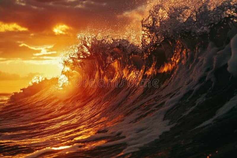Golden Wave Captured at Sunset with Dynamic Lighting. Neural Network AI ...