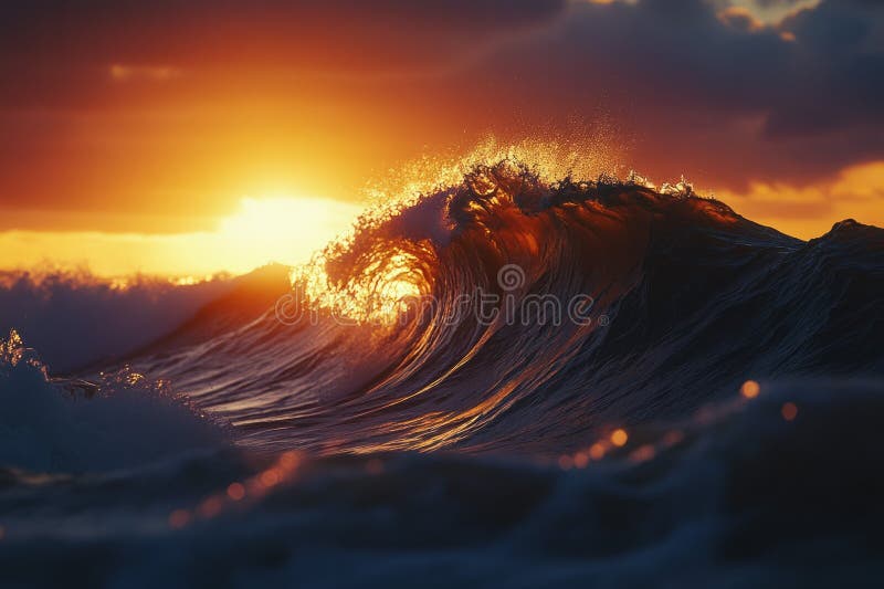 Golden Wave Captured at Sunset with Dynamic Lighting. Neural Network AI ...
