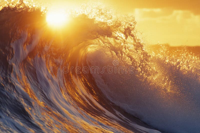 Golden Wave Captured at Sunset with Dynamic Lighting. Neural Network AI ...