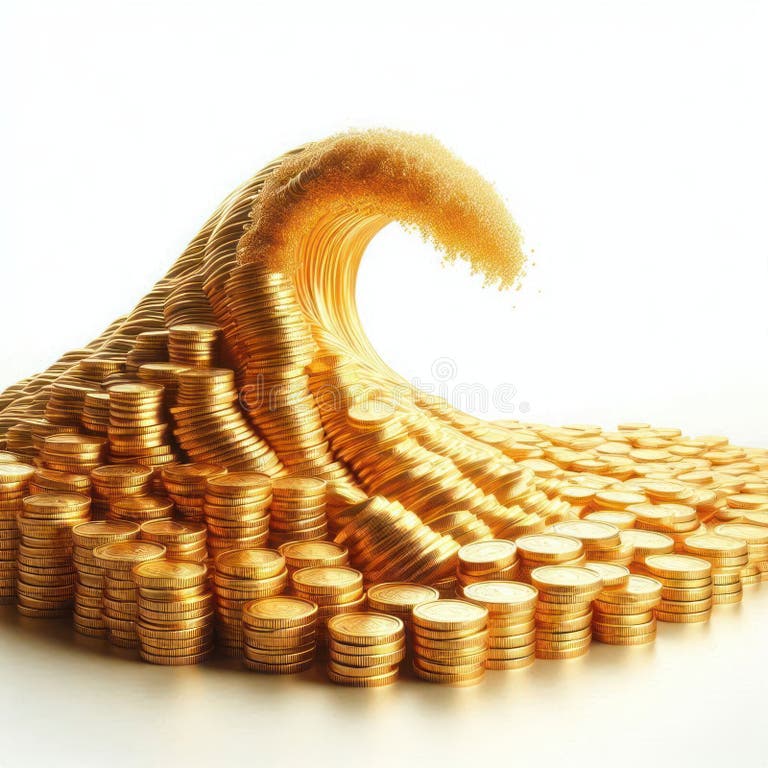 A Golden Wave of Coins on a Light Background. Stock Image - Image of ...