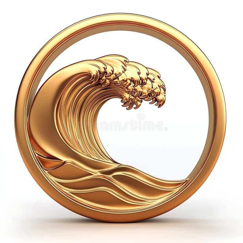 Golden Wave Crest in Circular Frame Luxury Ocean Design Element Stock ...